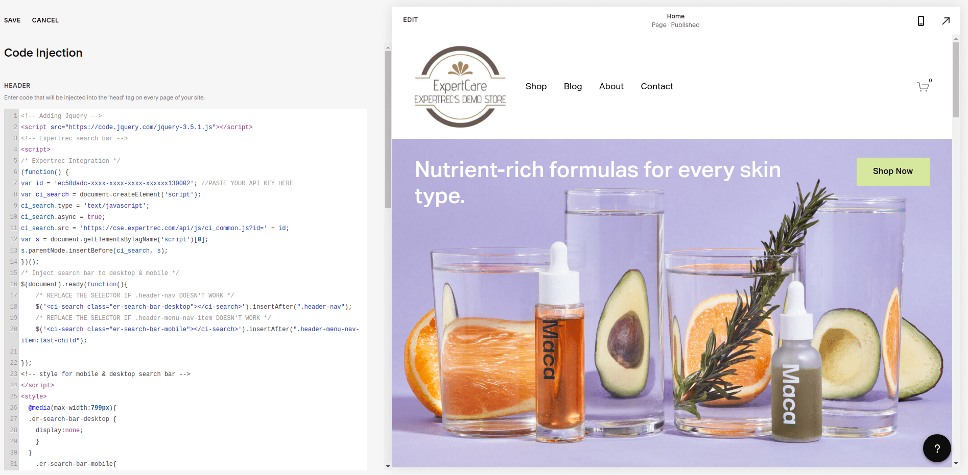 Adding Expertrec Search to Squarespace Commerce: A Step-by-Step Guide - Expertrec